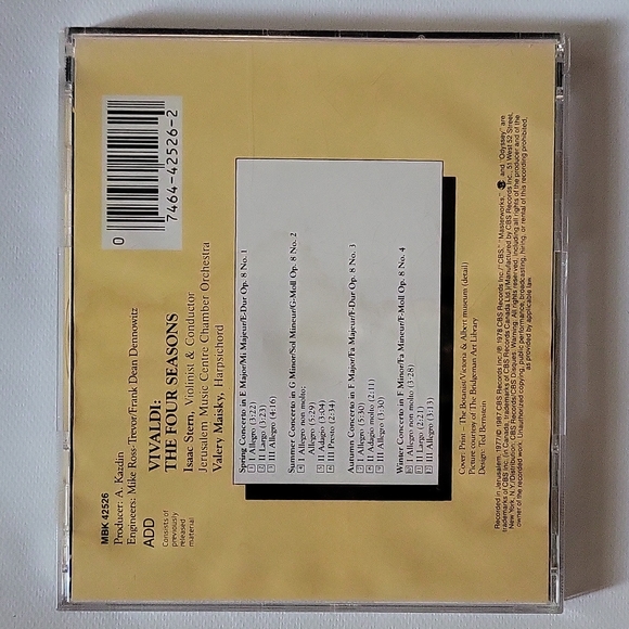 CBS Records | Media | Vivaldi Four Seasons Cd Isaac Stern 987 | Poshmark